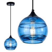 1 Light blue pendant light Modern kitchen counter lights Round glass ...