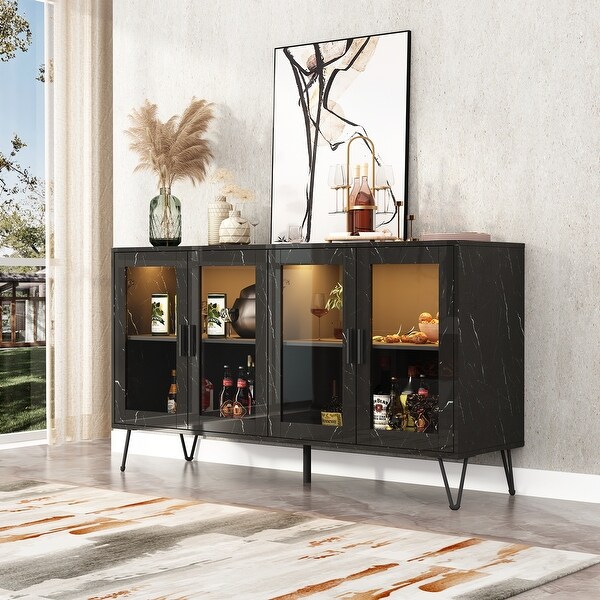 Sideboard Buffet Cabinet Modern Wood Glass Buffet Sideboard with Light Bed Bath Beyond 36876822