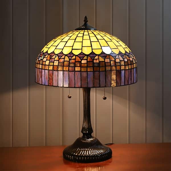 Veline Gothic Tiffany Style Glass Table 2-Light Lamp With Metal Base ...