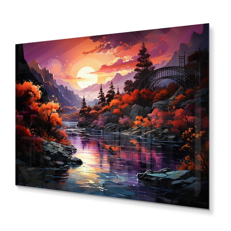 Designart "Pink Bridge Twilight Passage I" Bridges Metal Wall Art ...