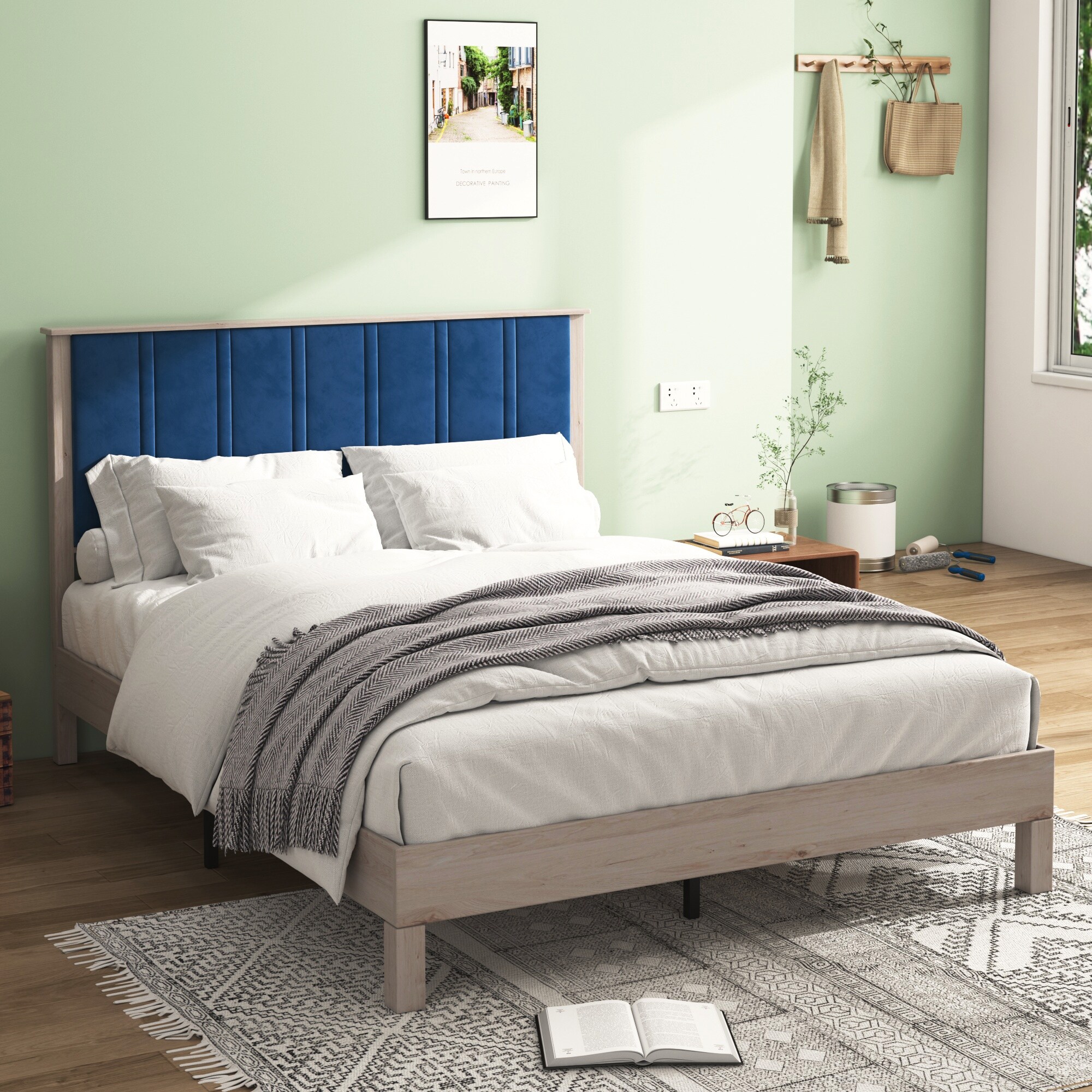 Contemporary King Bed Frame in Sleek Grey Finish with Solid Wood ...