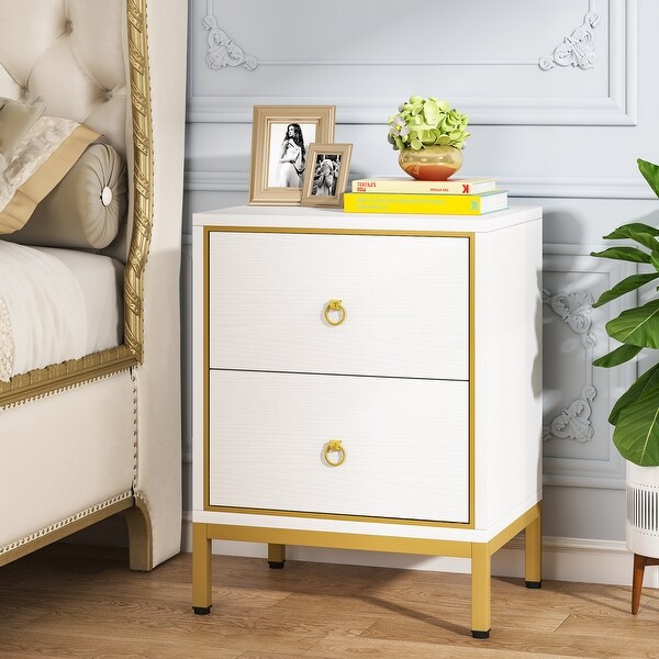 Modern Nightstand Set of 2 White and Gold Nightstand with 2 Drawers Bed Bath Beyond 36293181