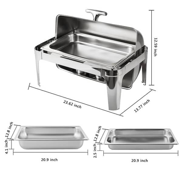 1/2/4 Packs Stainless Steel Roll Top Chafing Dishes 8 Quart Full-Size ...