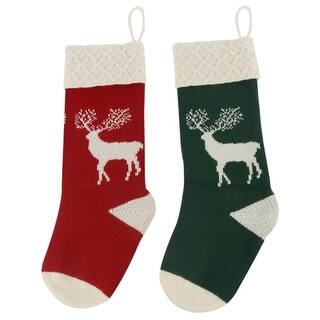 2pk Stocking Classic Knit Holiday Sock Decoration Reindeer Elk 17 ...