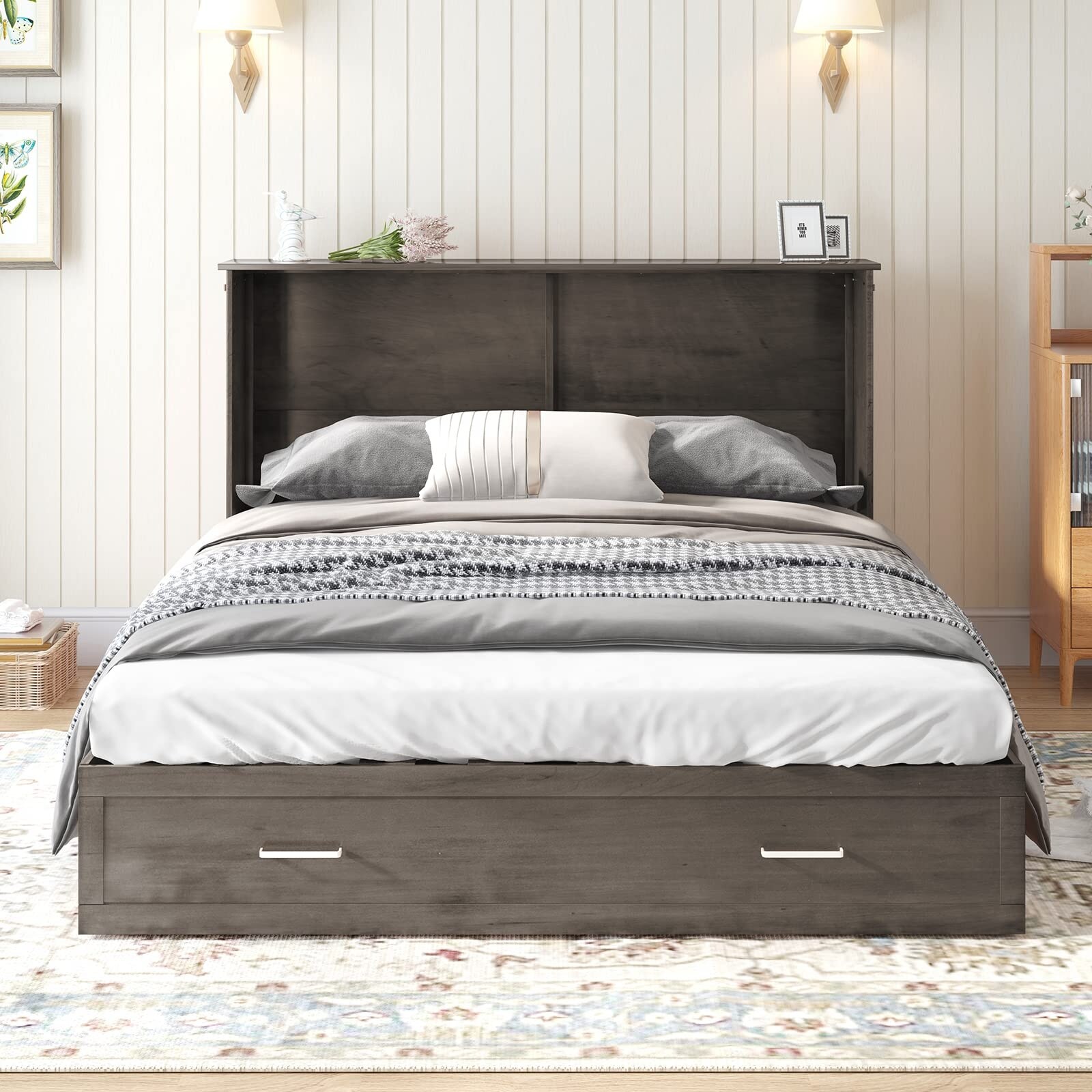 Mixoy Murphy Bed Chest with Foam Mattress,Cabinet Bed with Charging ...