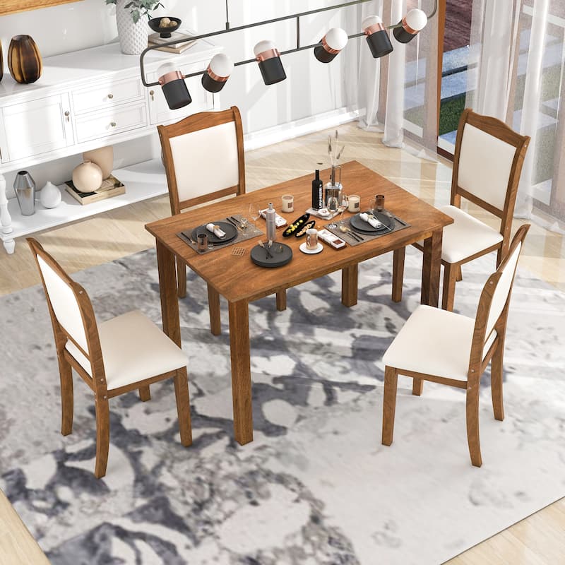 5-Piece Wood Dining Table Set Simple Style Kitchen Dining Set ...