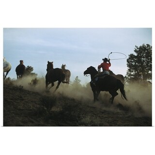 "Cowboy driving horses with lasso, Oregon, USA" Poster Print - Multi ...
