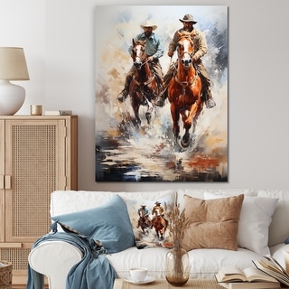 Designart "Vintage Rodeo Riders Western I" Cowboys Wall Décor Brown ...