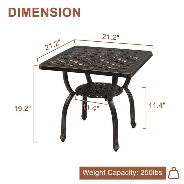 Cast Aluminum Outdoor Side Table Anti-Rust Outdoor Square End Table ...