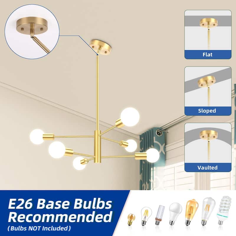Modern Sputnik Chandelier, 6-Light Mid Century Gold Chandeliers, Height ...