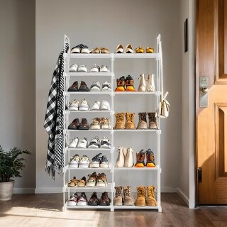 9-Tier Double Row Shoe Rack w/ Handles, Non-Woven Fabric & Iron Frame ...