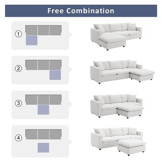 Modern Sectional Sofa, L-shaped Couch Set with 2 Pillows, 4-seat Polyester Fabric Couch Set with ...
