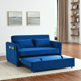 Blue Versatile Velvet 3-in-1 Sofa Bed with Pullout Sleeper and Storage ...