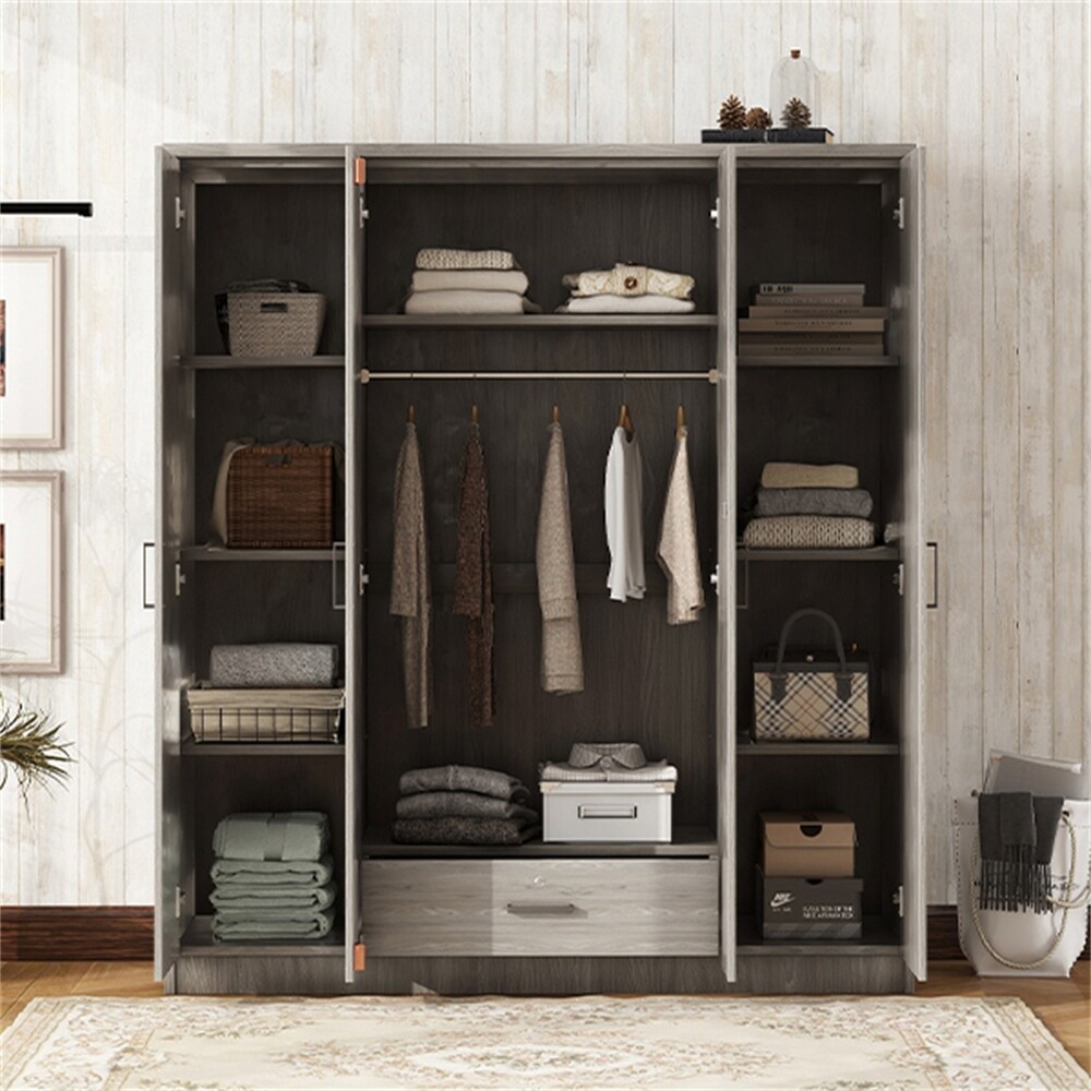 4 Door Wardrobe with 1 Drawer Gray Bed Bath Beyond 40883547