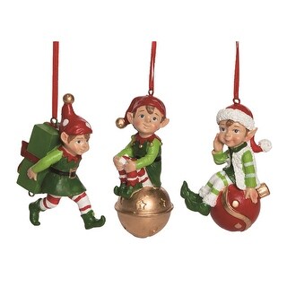 Transpac Resin Jolly Elf Ornament Set of 3 Christmas Home Decorations ...