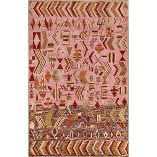 Pink Tribal Geometric Moroccan Area Rug Hand-knotted Wool Carpet - 6'10 ...