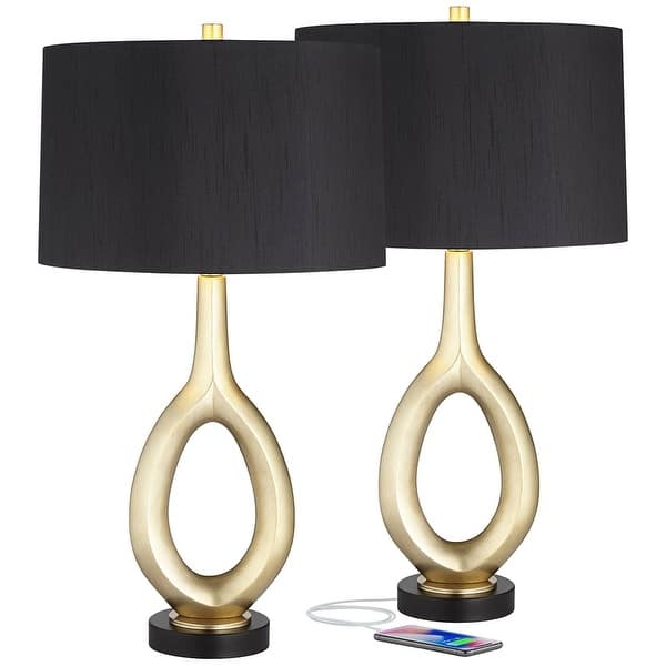 Modern Gold Table Lamps Set of 2 with Dual USB Ports - 29" x 16" - Bed ...