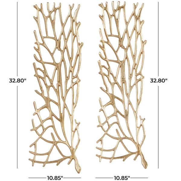 Aluminum Metal Coral Inspired Wall Decor - Set of 2 Gold or Silver ...