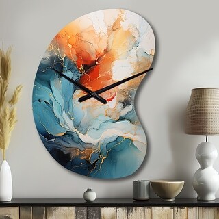 Designart - Teal Orange Bold Abstract Flow Collage II - Dams Wall Clock ...