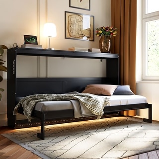 Twin Size Side-Folding Murphy Bed with LED Light & USB Outlet - Bed ...
