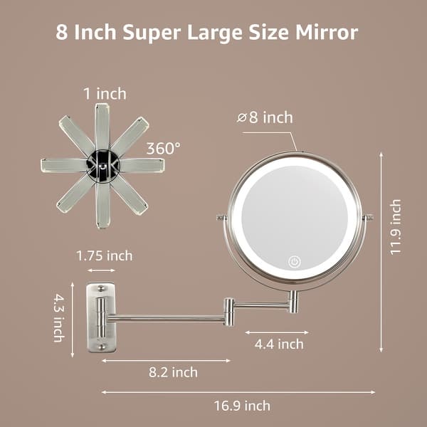 Yulika Plug-in Wall Mounted Makeup Mirror Magnifying Mirror with Light ...