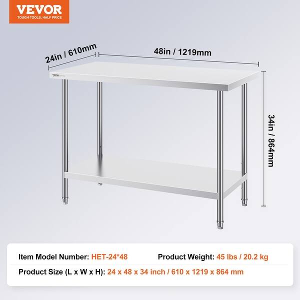 VEVOR Stainless Steel Prep Table with 3 Adjustable Height Levels ...