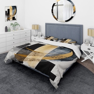 Designart "Glam Art Deco Abstract I" Black Modern - Bedding Cover Set ...