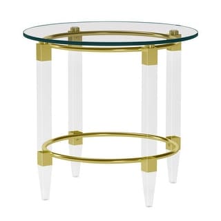 Somette Round Glass Lamp Table with Acrylic Legs & Gold Plated Frame ...