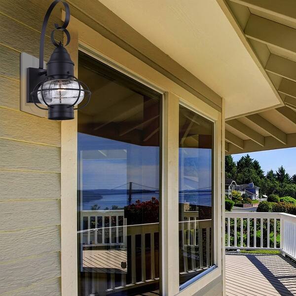 17-in H Outside Porch Light in Matte Black Finish with Clear Seeded ...