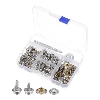 50 Sets Screw Snap Fasteners Kit 15mm Copper Snaps with Tool, Silver ...