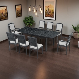 9-Piece Rustic Extendable Dining Set, 84" Table with 24" Removable Leaf ...