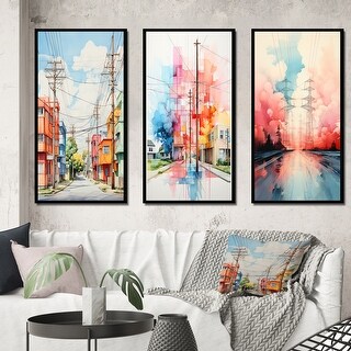 Designart "Colorfull Power Lines Gridscape Serenade IV" Cityscapes ...