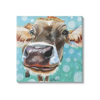 Stupell Bold Cow Cattle Portrait Blue Bubbles Pattern Canvas Wall Art ...