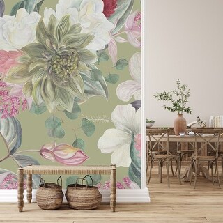 Green Floral Wallpaper Peel and Stick and Prepasted - Bed Bath & Beyond ...