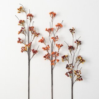 Artificial Fall Berry Stem Multicolor 29.5"H Set of 3 - Orange - 8"L x ...