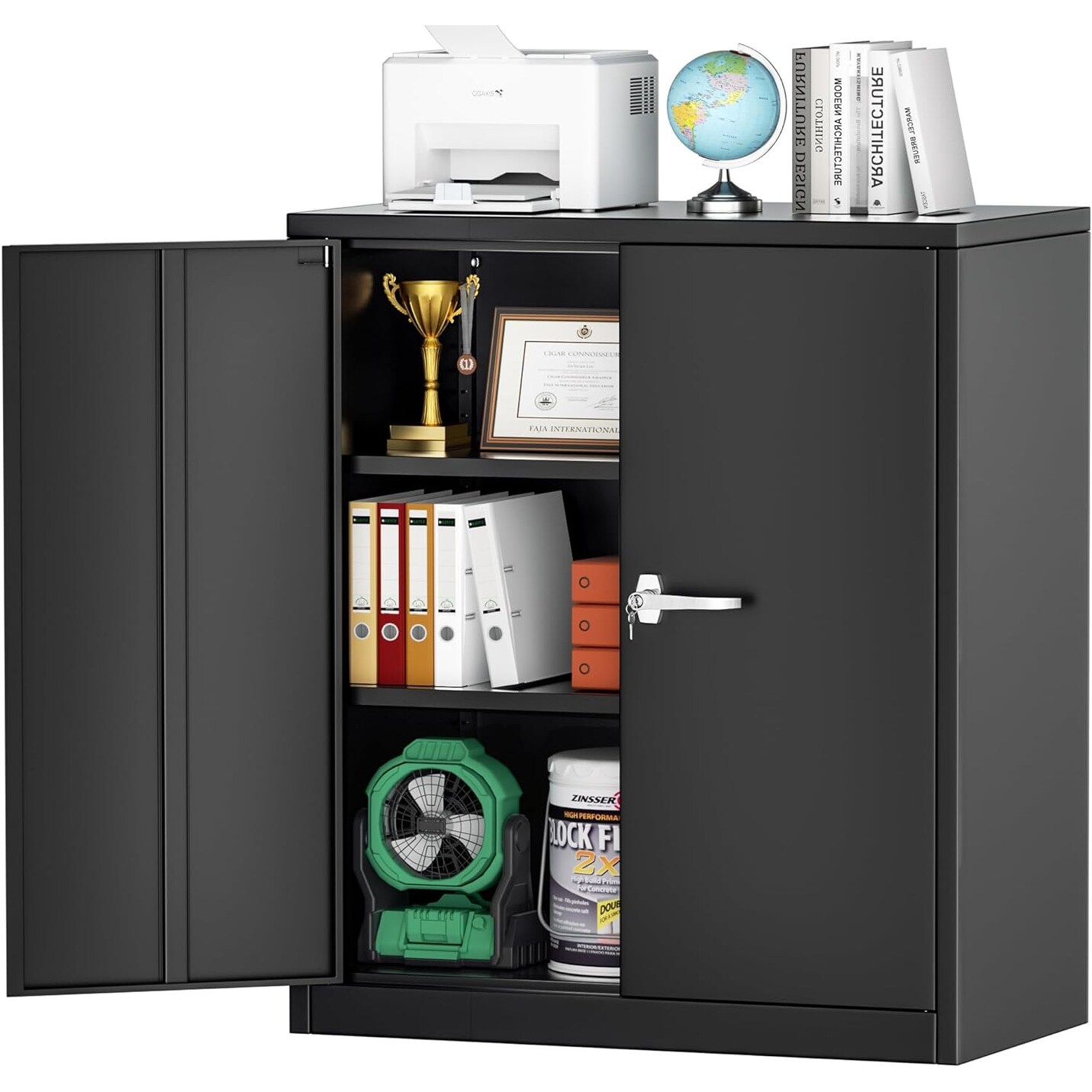 Metal storage cabinet with lock store