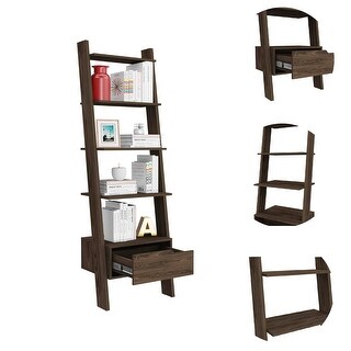 Resistant Dark Walnut Manufactured Wood Ladder Bookshelf - Bed Bath ...