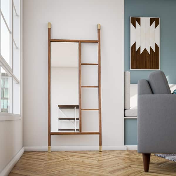 Penie Walnut and Antique Brass Ladder Mirror - Bed Bath & Beyond - 35981760