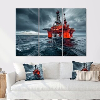 Designart "Red Grey winter Drilling Dynamics Oil Rig" Oil Rigs / Fields ...