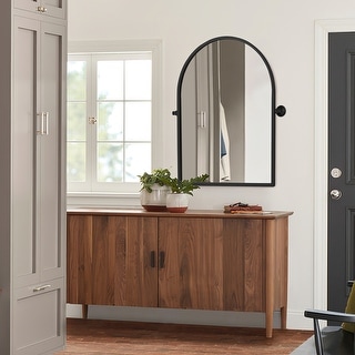 Wood Beaded Edges Arched Wood Wall Mirror, 27.5" W x 23.5" H - On Sale ...