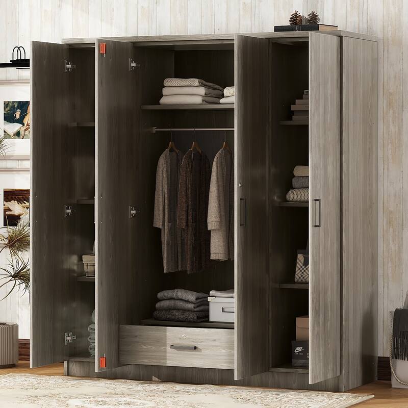 Bedroom Storage Wardrobe Freestanding High Wardrobe with Drawer Black ...