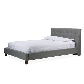 Contemporary Zeller Grey Linen Full Size Bed with Upholstered Headboard ...