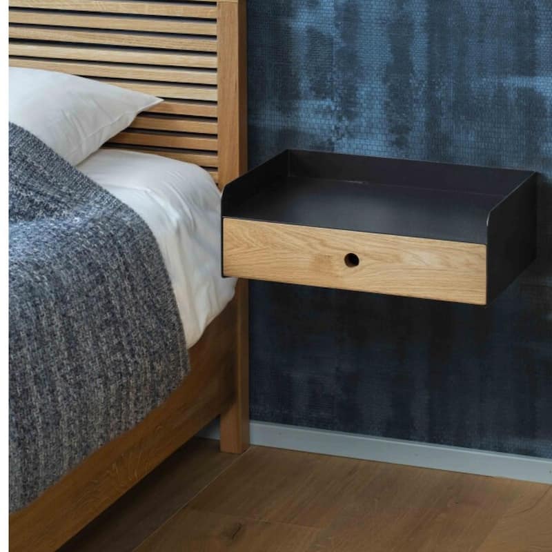 Modern Oak Floating Nightstand with Drawer and Shelf, Wall-Mounted ...