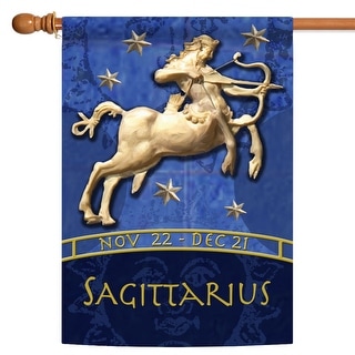 Blue and Gold Sagittarius Zodiac Outdoor House Flag 40" x 28" - Bed ...