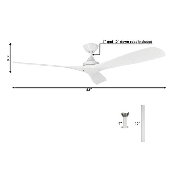 52-inch White ABS 3-blade Modern Propeller Ceiling Fan without Light ...