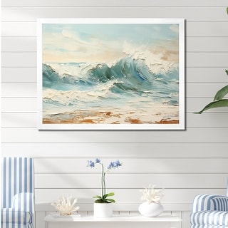 Designart "Muted Color Wave Horizon I" Coastal Ocean Framed Wall Art ...