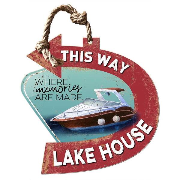 20" Red and Blue "Lake House This Way" Wooden Hanging Arrow Sign - Bed ...