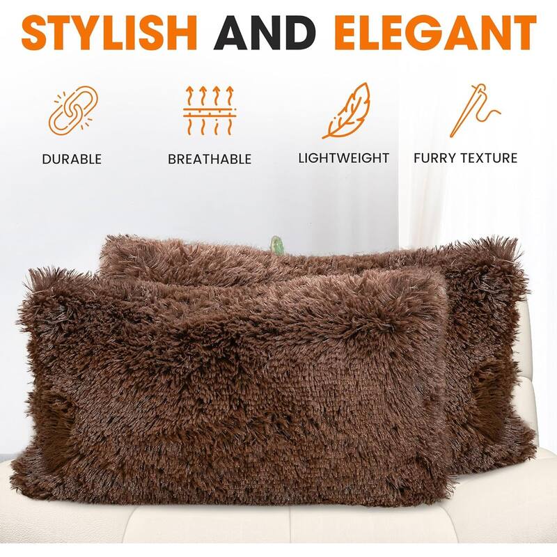 Cheer Collection 12"x20" Shaggy Long-hair Throw Pillows (Set of 2) - On ...