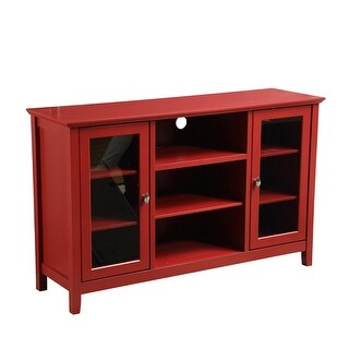 Red Buffet Cabinet with Glass Doors and Wine Rack, Versatile Storage ...
