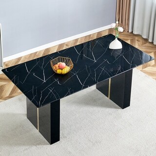 Large Modern Rectangular Table with Black Patterned Countertop and MDF ...